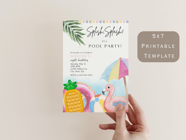 Editable Pool Party Invitation Template, Pool Birthday Party, Summer ...