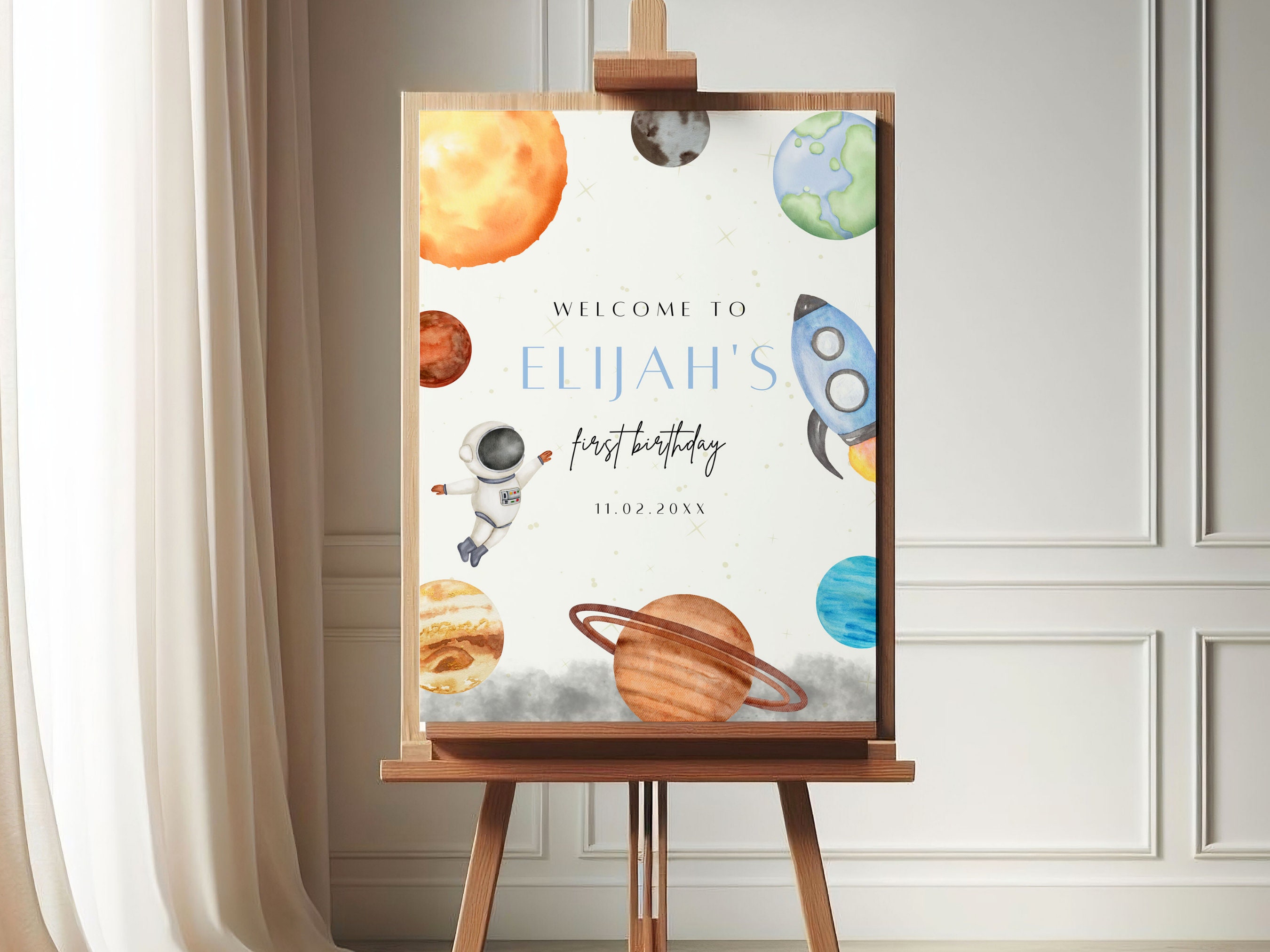 Editable First Trip Around the Sun Welcome Sign, Astronaut Welcome Sign ...