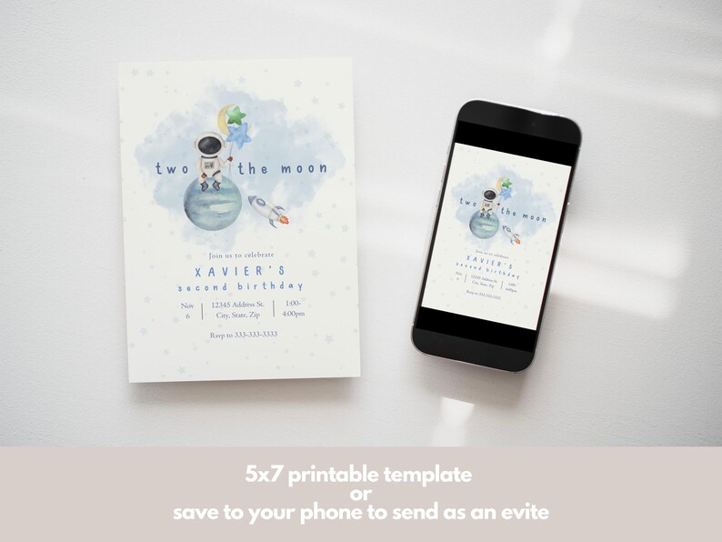 Editable Two the Moon Birthday Invitation, Astronaut Birthday ...