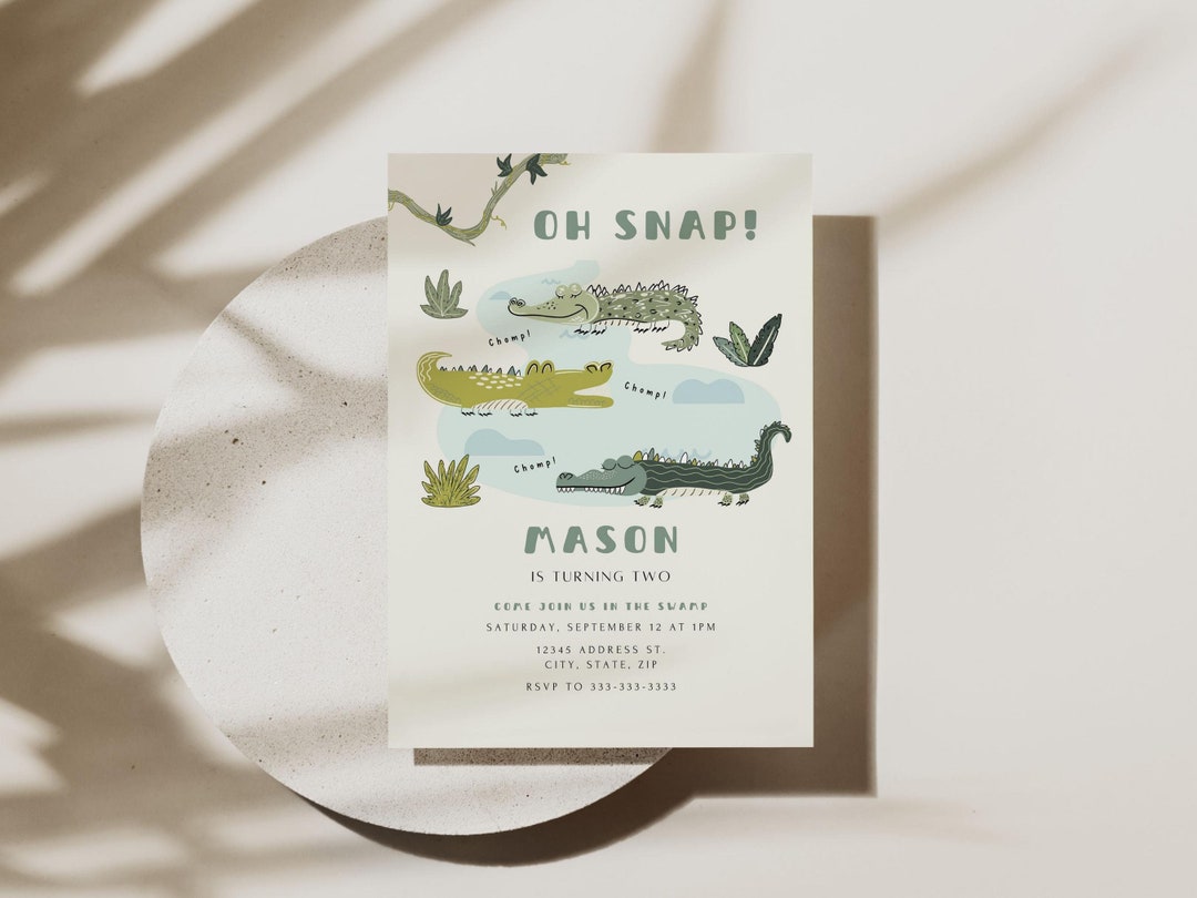 Alligator Birthday Invitation: Swamp Crocodile Party, Editable Canva ...