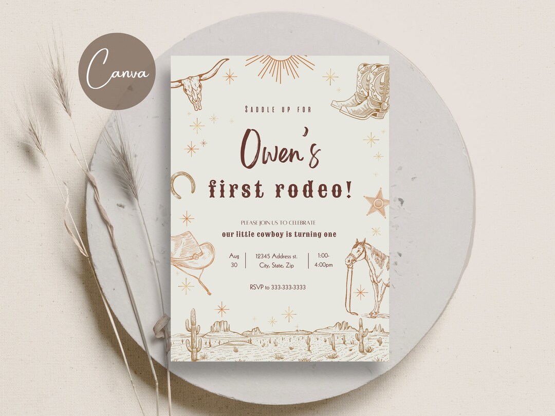 Editable First Rodeo Birthday Invitation Template Cowboy - Etsy