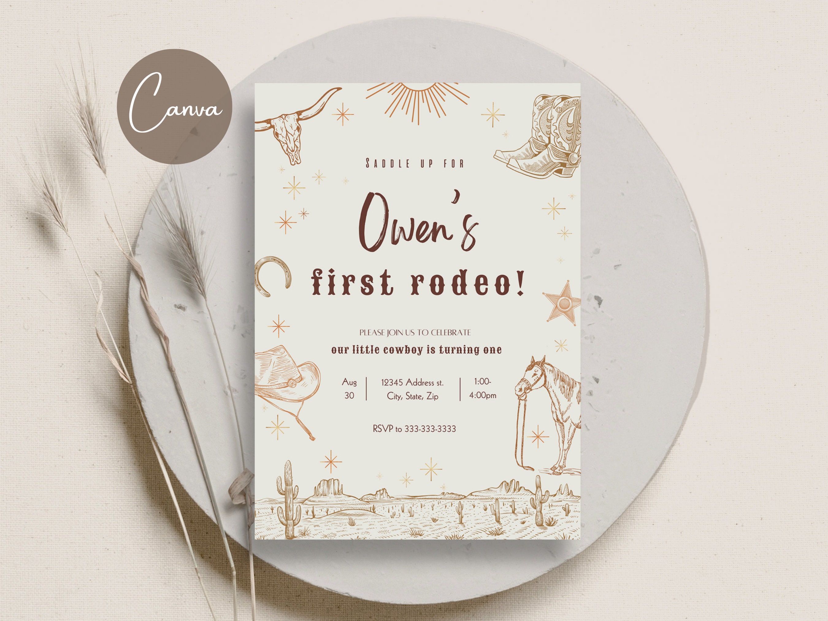Editable First Rodeo Birthday Invitation Template Cowboy - Etsy