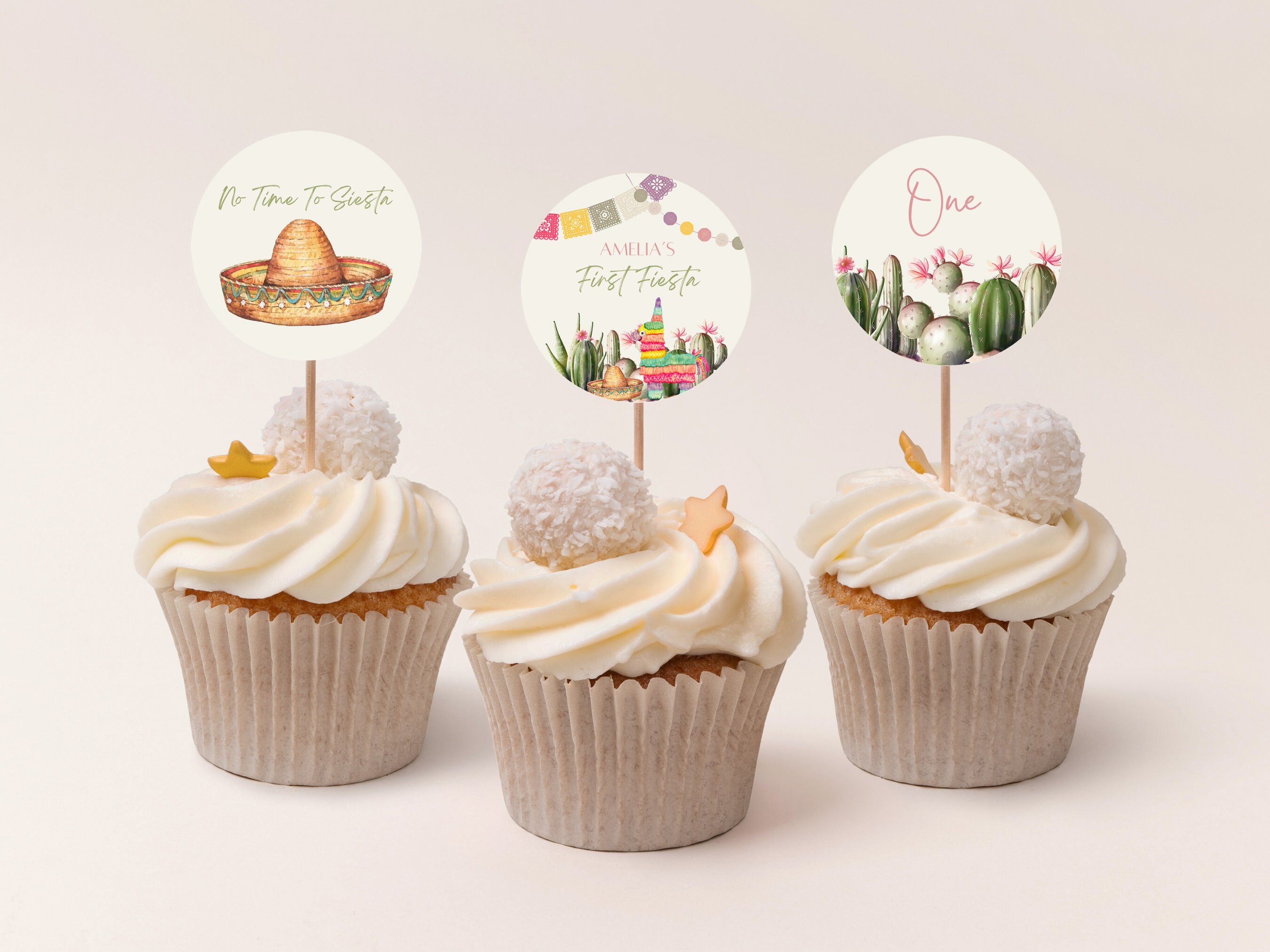 Editable First Fiesta Birthday Cupcake Toppers Mexican Theme - Etsy