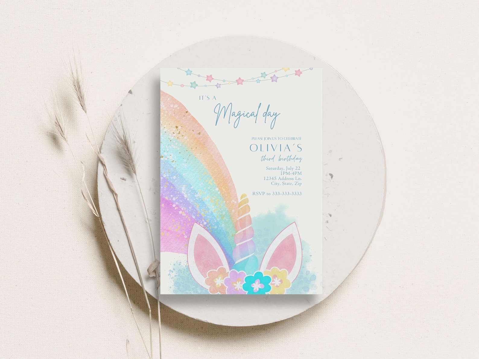Editable Unicorn Birthday Invitation, Rainbow Unicorn Invitation ...