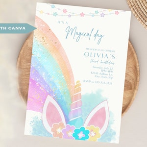 Editable Unicorn Birthday Invitation Rainbow Unicorn Invite - Etsy