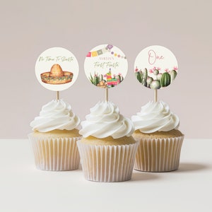 Editable First Fiesta Birthday Cupcake Toppers, Mexican Theme Party ...