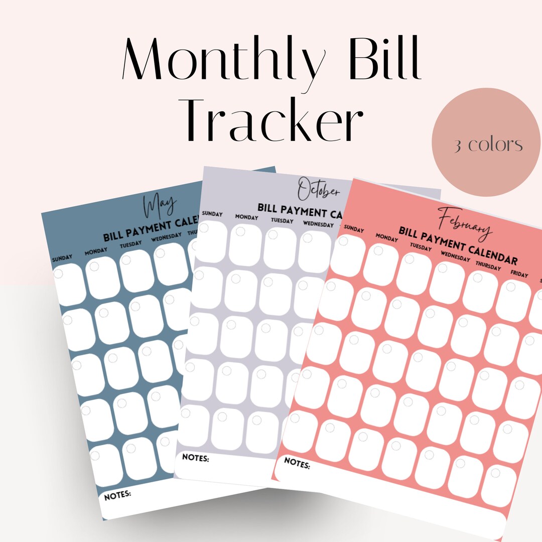 Bill Payment Calendar, Bill Tracker Planner, Bill Tracker, Monthly Bill ...