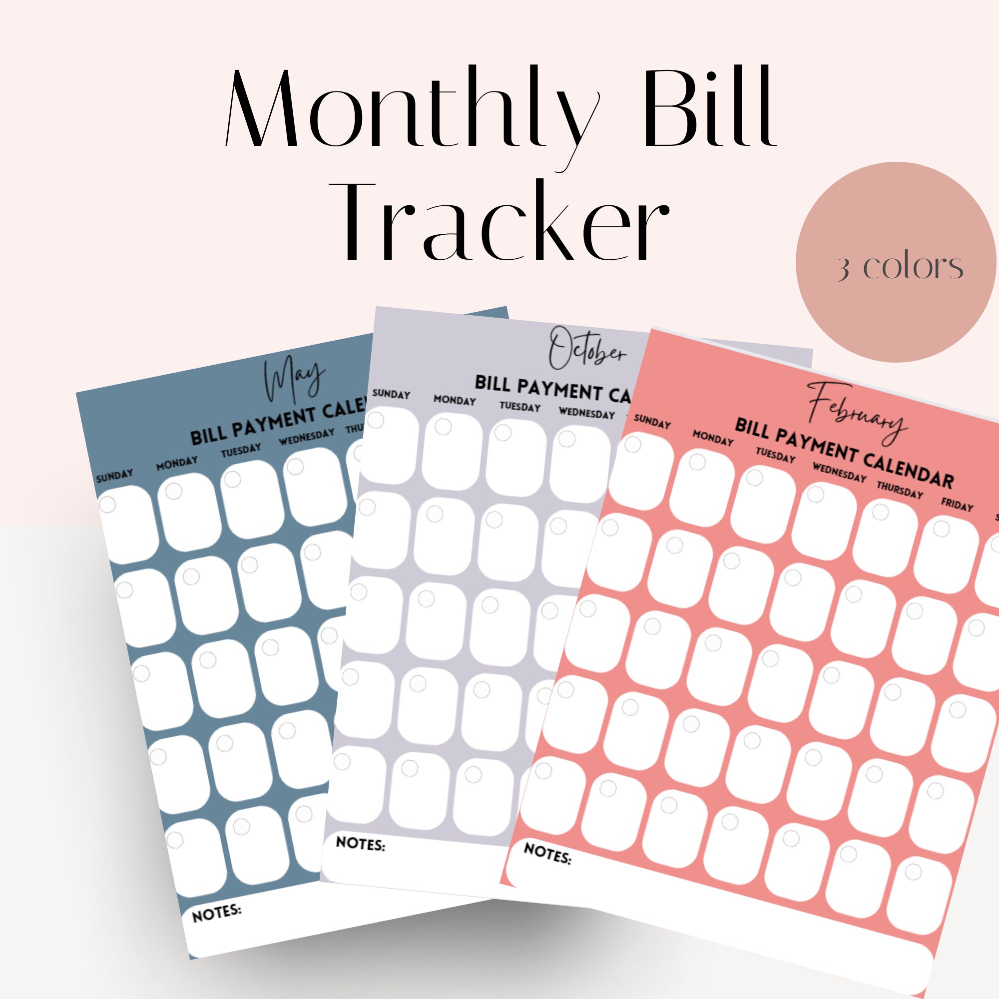 Bill Payment Calendar, Bill Tracker Planner, Bill Tracker, Monthly Bill ...