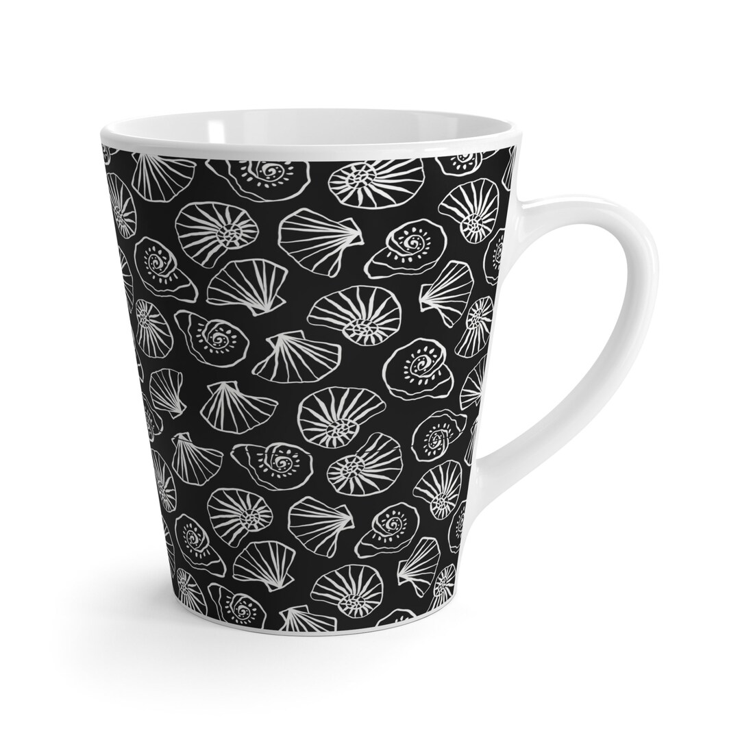 Black and White Sea Shells Latte Cup 12oz, Summer Mug, Coastal Mug ...