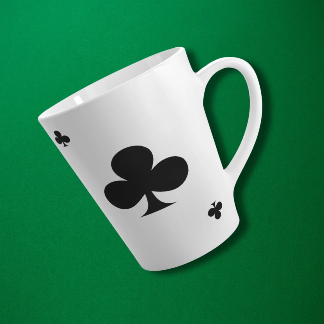 Vintage Styled Playing Cards Clubs Latte Ceramic Cup 12oz Black White ...