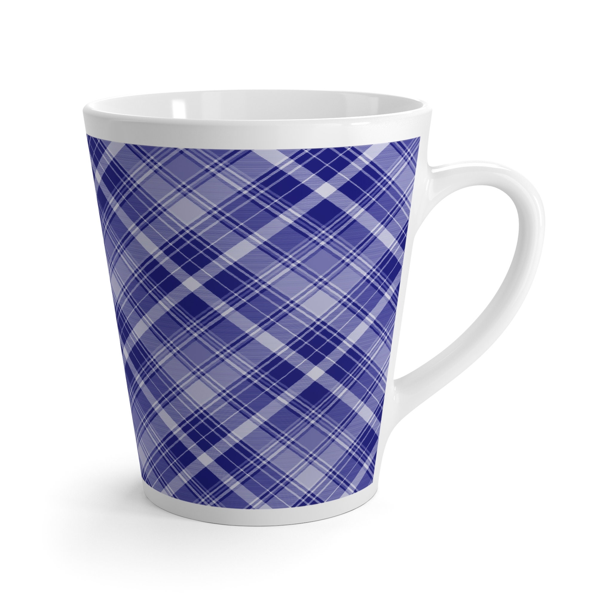 Vintage Styled Blue and White Plaid Ceramic Cup 12oz Blue White Cup Set ...