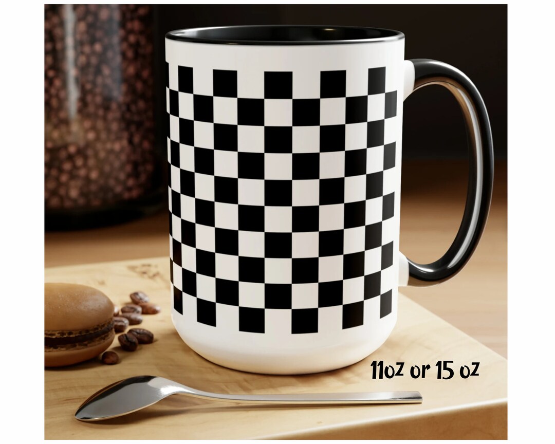 Vintage Styled Checkered Black and White Ceramic Mug 15oz Black and ...
