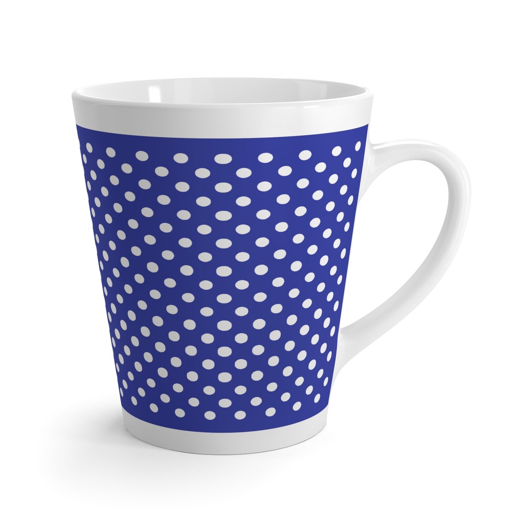 Vintage Styled Blue and White Polka Dot Ceramic Cup 12oz Blue and White ...
