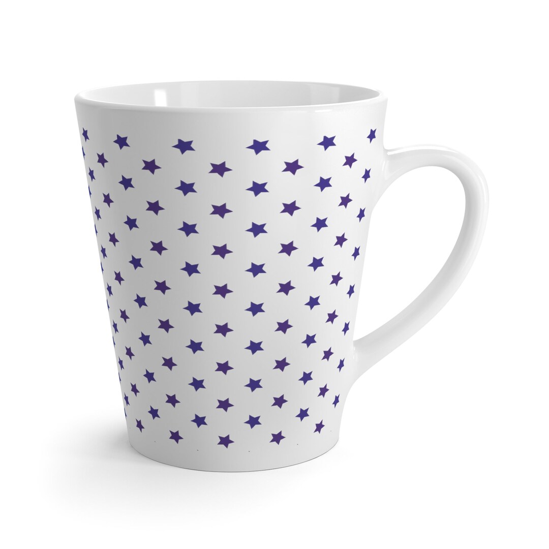 Blue and White Vintage Styled Stars Latte Ceramic Cup 12oz Blue White ...