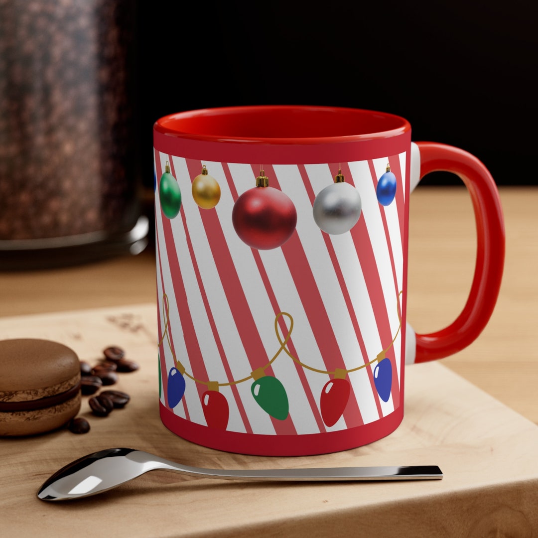 Red Candy Cane Christmas, Lights, Ornaments Coffee Mugs 11oz ...