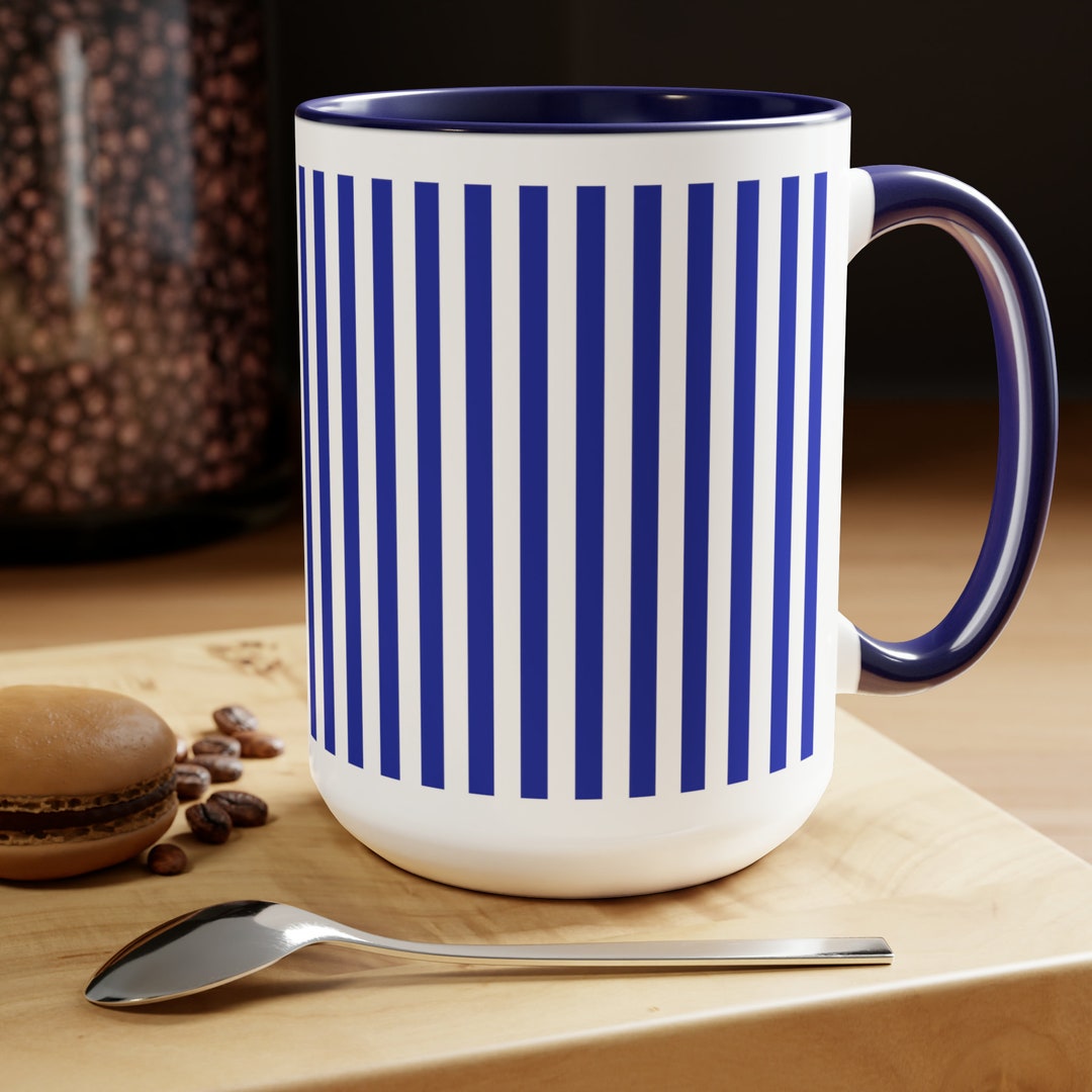 Vintage Styled Blue and White Stripe Ceramic Mug 15oz Blue White Mug ...