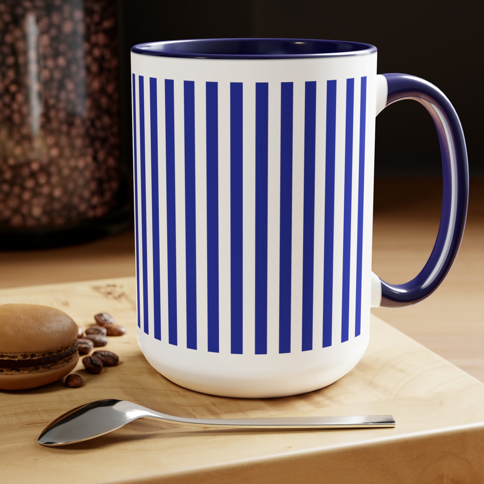 Vintage Styled Blue and White Stripe Ceramic Mug 15oz Blue White Mug ...