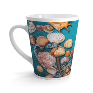 Black and White Sea Shells Latte Cup 12oz, Summer Mug, Coastal Mug ...