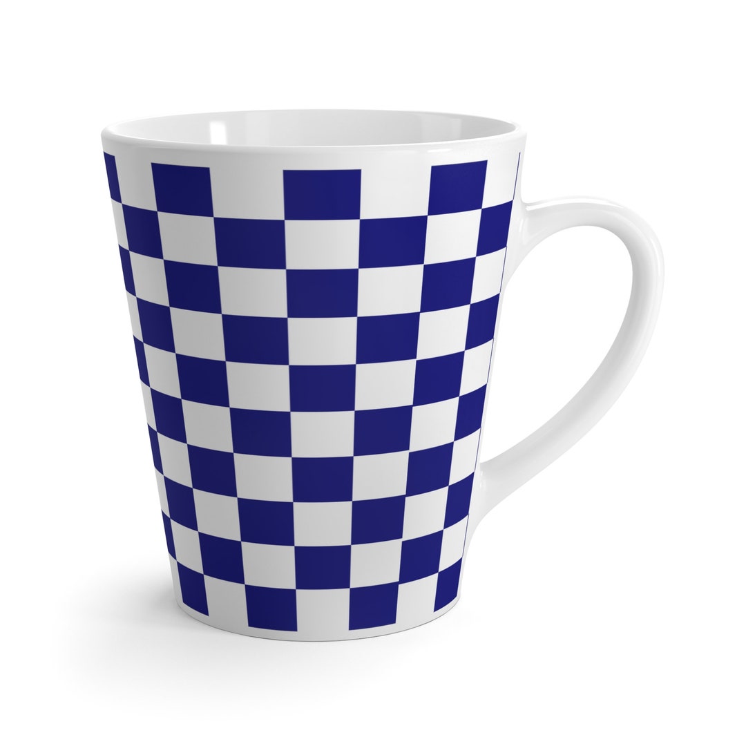 Vintage Styled Blue and White Checkered Ceramic Cup 12oz Blue White Cup ...