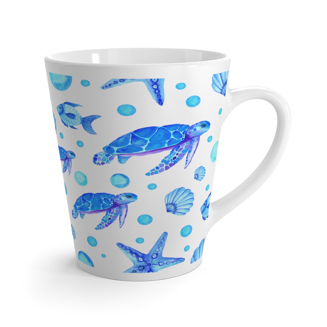 Sea Turtles Latte Cup 12oz, Summer Mug, Coastal Turtle Mug, Beaches ...