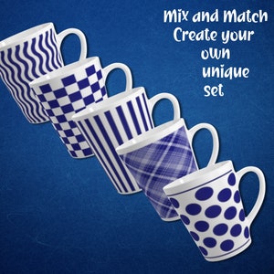 Vintage Styled Blue and White Checkered Ceramic Cup 12oz Blue White Cup ...