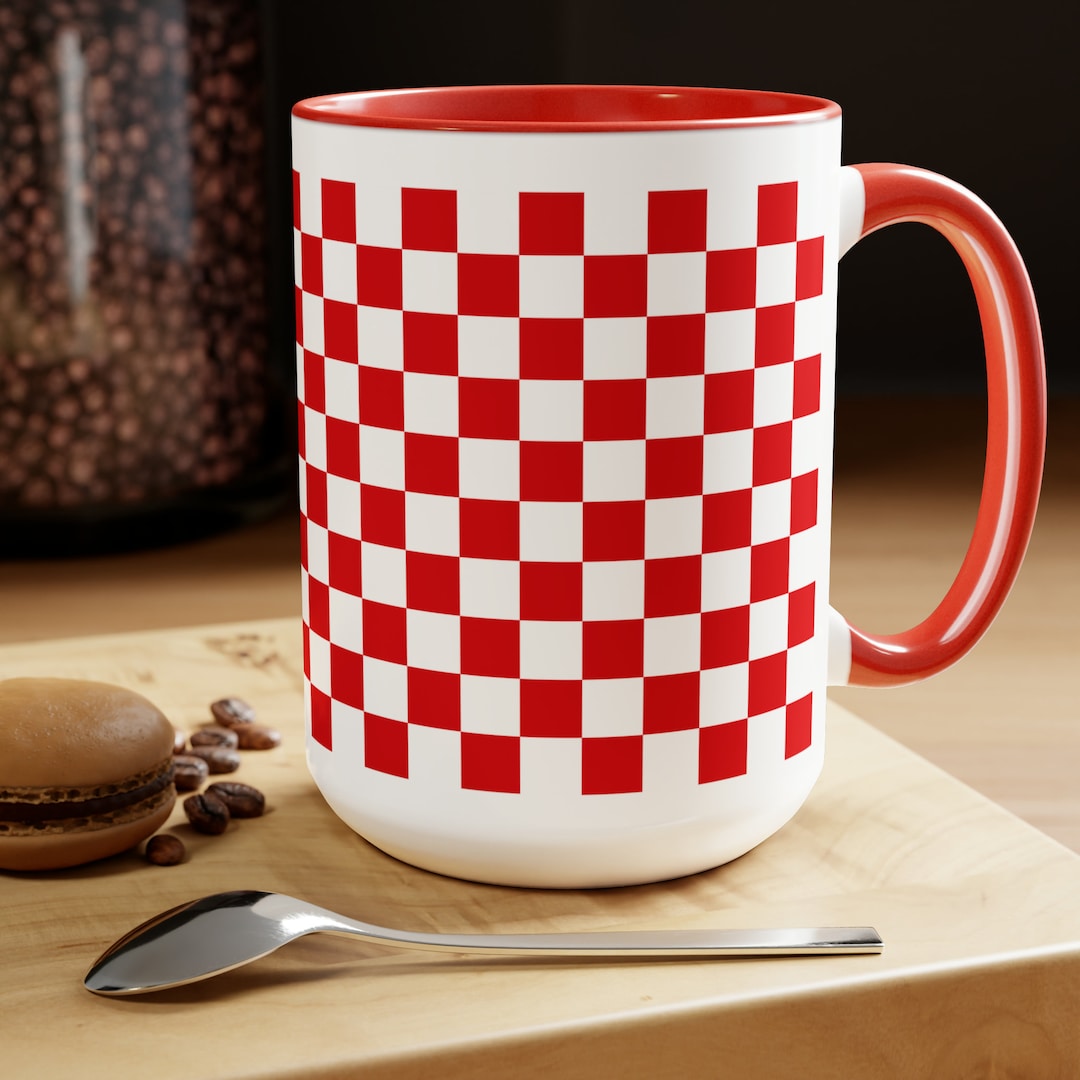 Vintage Styled Checkered Red and White Ceramic Mug 15oz Red and White ...