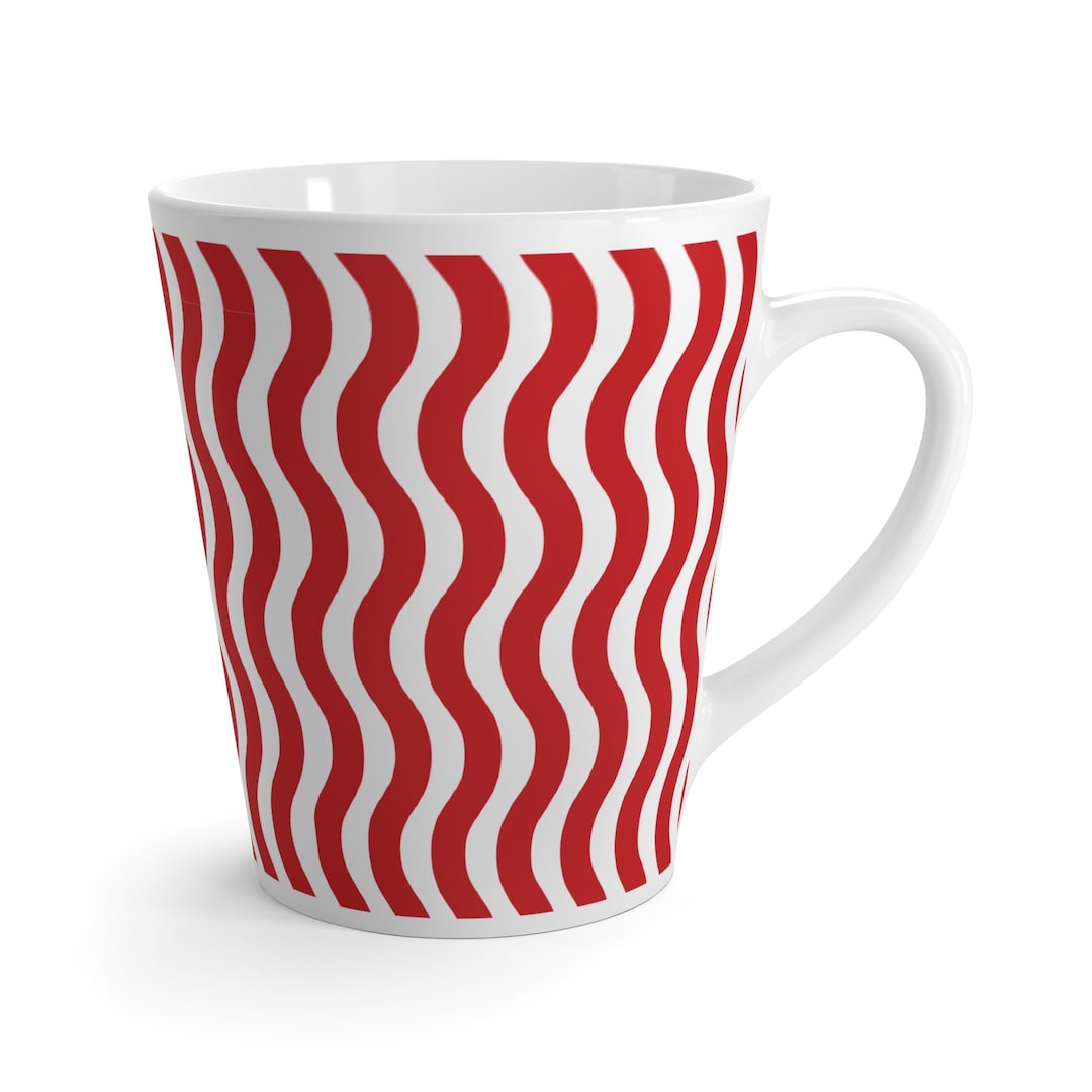 Vintage Styled Red and White Wavy Latte Ceramic Cup 12oz Red White Cup ...