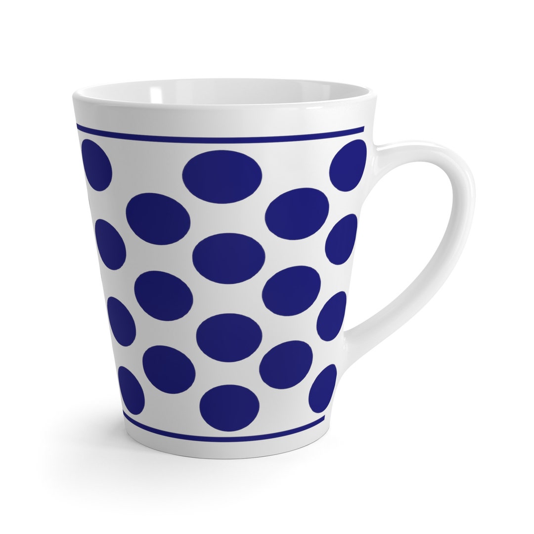 Vintage Styled Blue and White Polka Dots Ceramic Cup 12oz Blue White ...