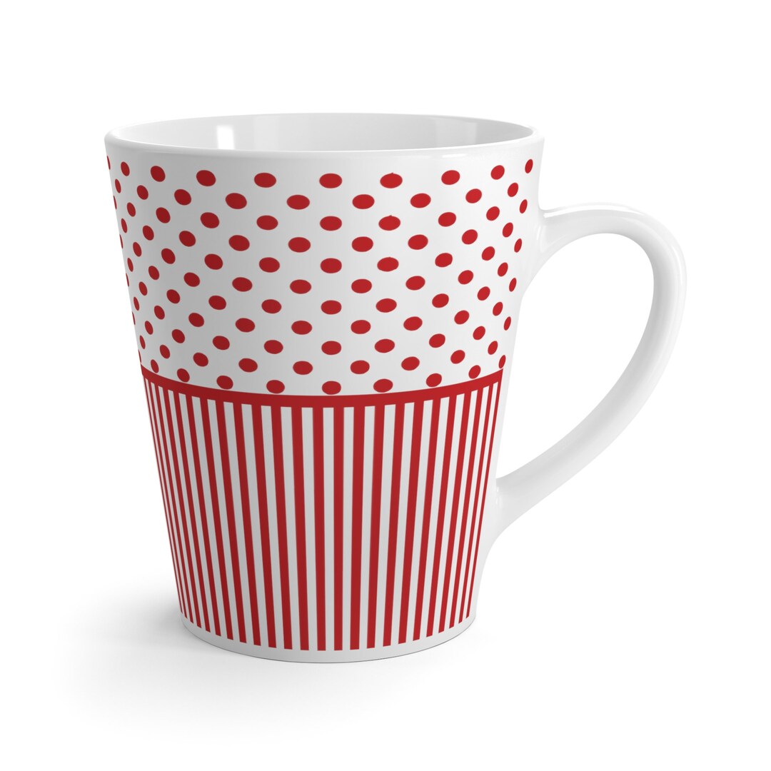 Red and White Vintage Style Stripe and Polka Dot Latte Ceramic Cup 12oz ...
