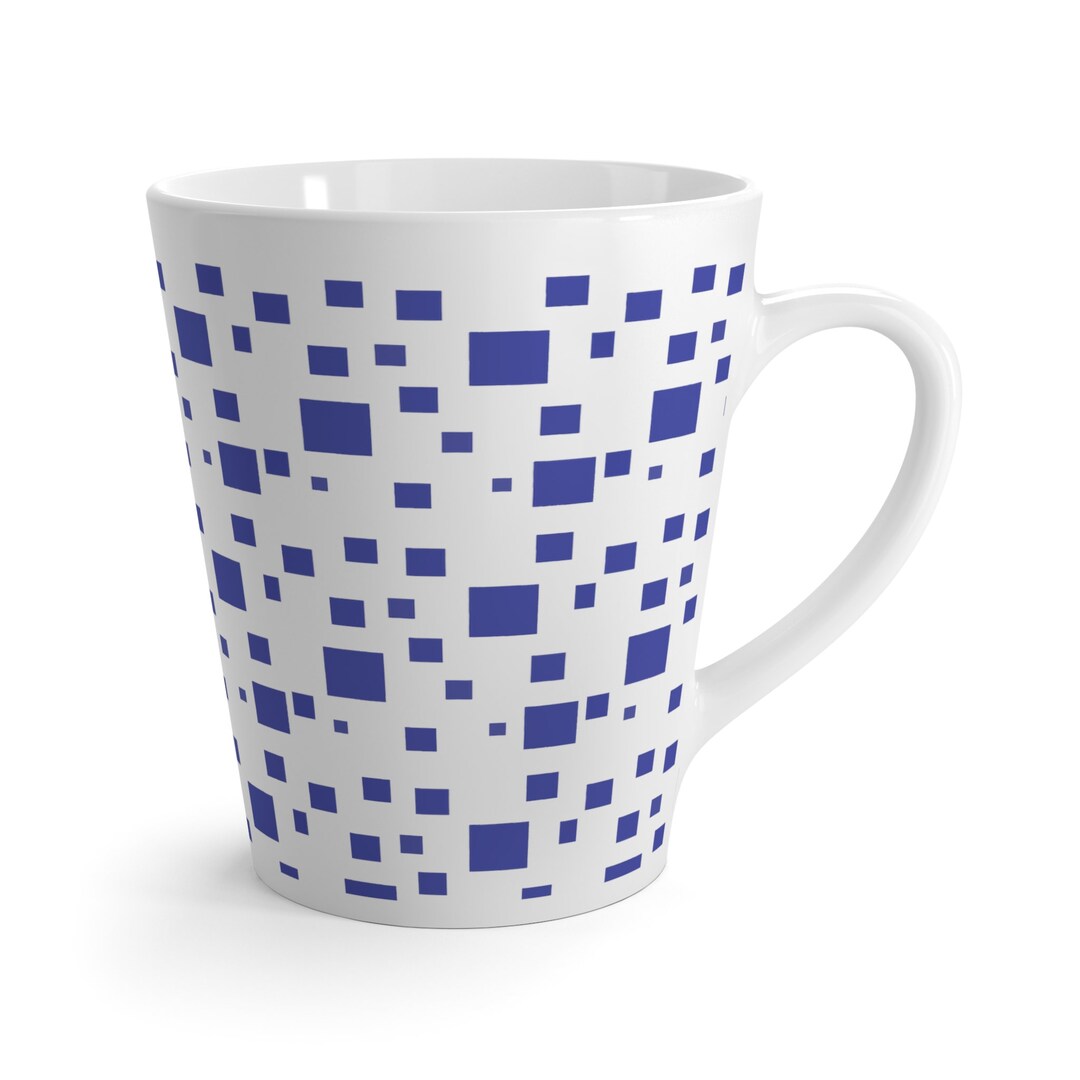 Blue and White Vintage Styled Check Latte Ceramic Cup 12oz Blue White ...