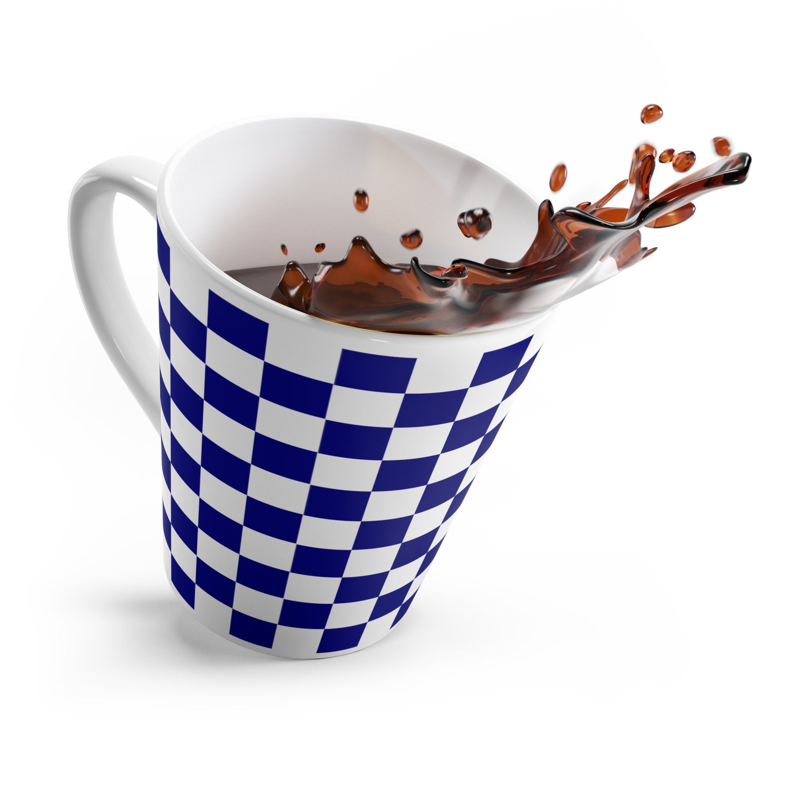 Vintage Styled Blue and White Checkered Ceramic Cup 12oz Blue White Cup ...