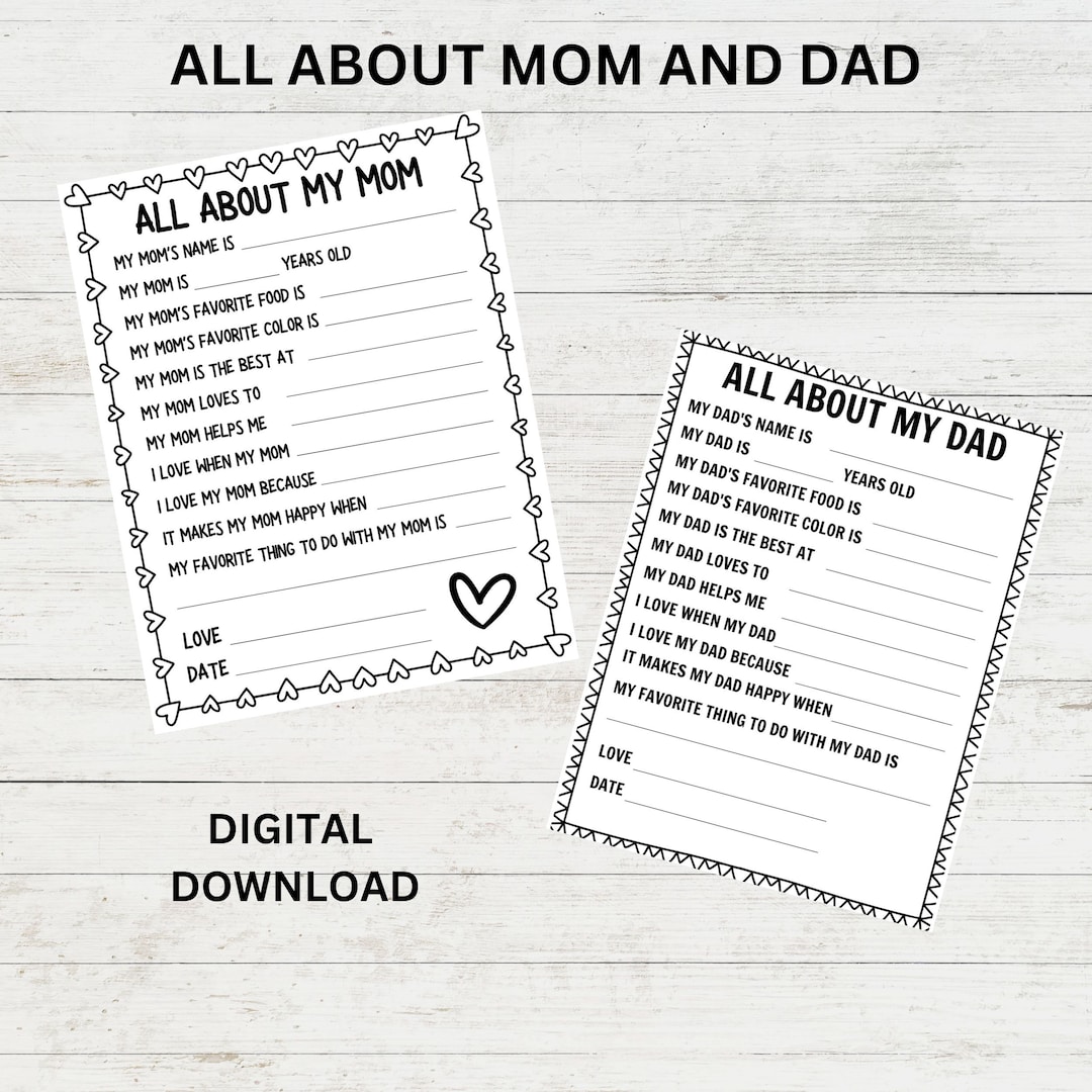 All About Mom and Dad, Digital Download, Printable Activity Page - Etsy