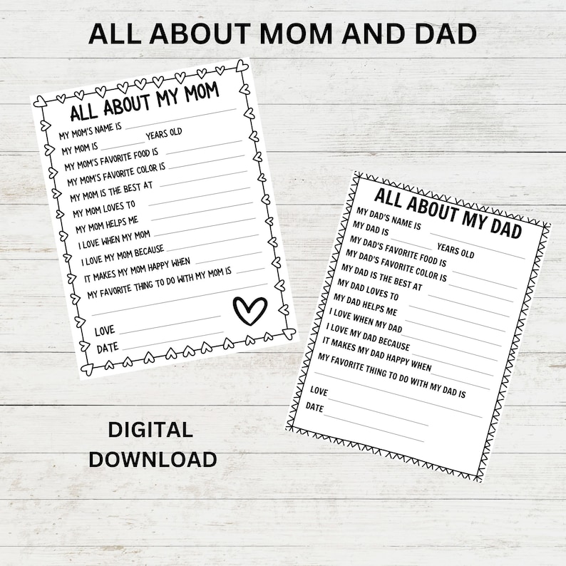 All About Mom and Dad, Digital Download, Printable Activity Page - Etsy