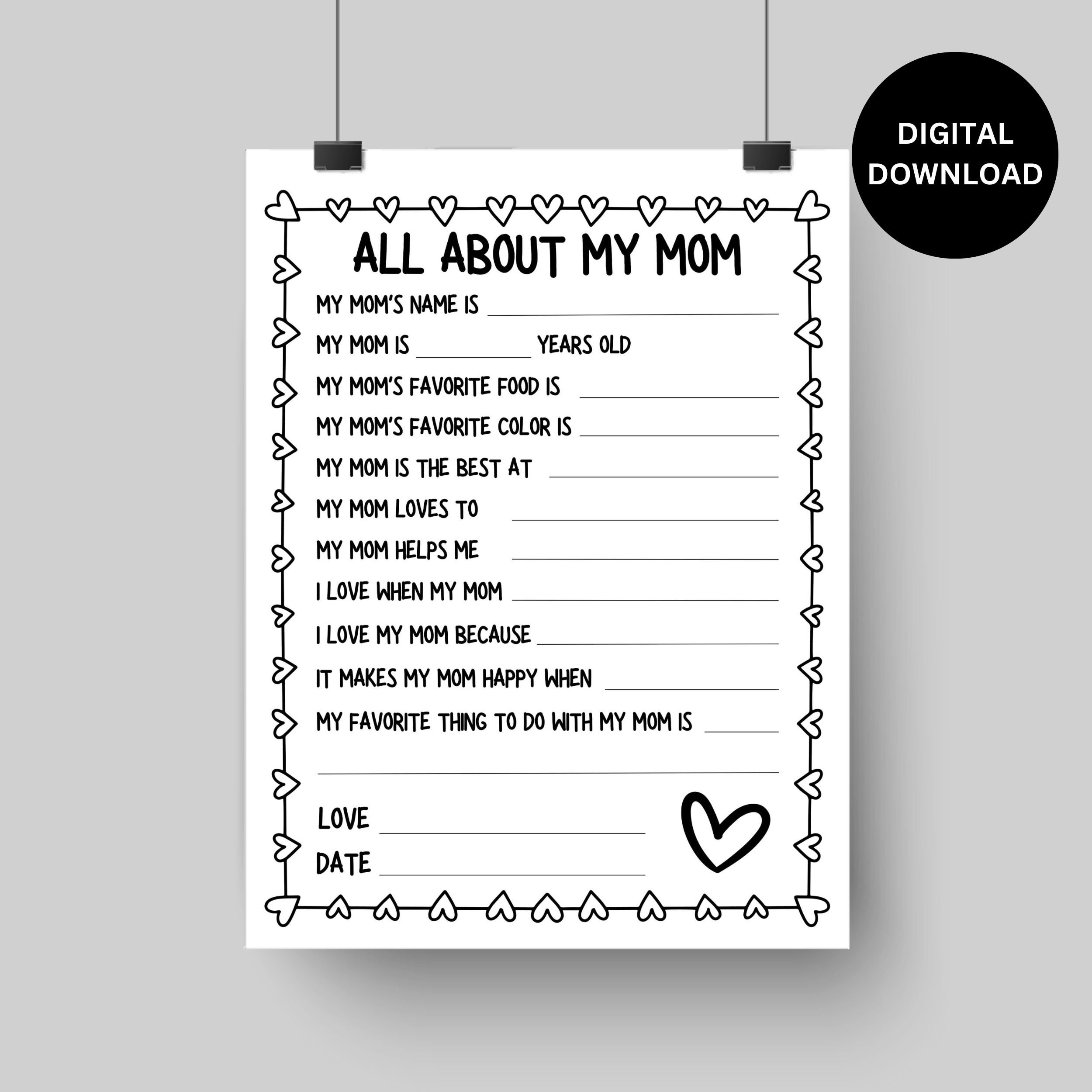 All About Mom and Dad, Digital Download, Printable Activity Page - Etsy
