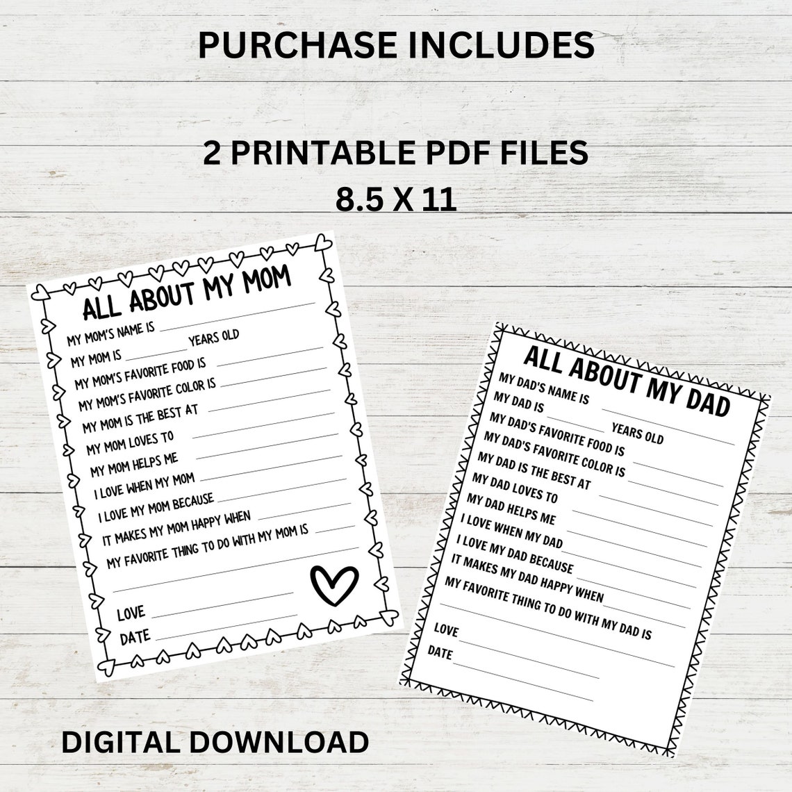 All About Mom and Dad Digital Download Printable Activity - Etsy