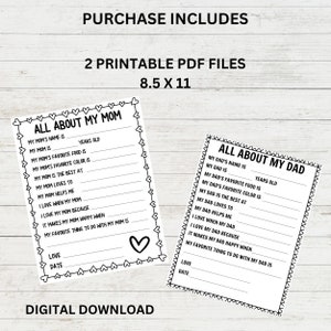 All About Mom and Dad, Digital Download, Printable Activity Page - Etsy