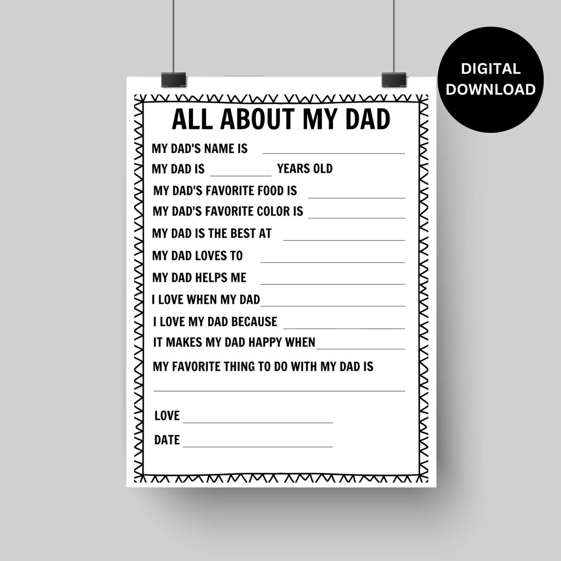 All About Mom and Dad, Digital Download, Printable Activity Page - Etsy