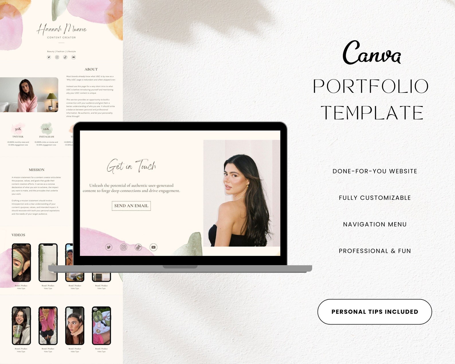 UGC Portfolio Template Canva | UGC Website Template | Minimal Pastel ...