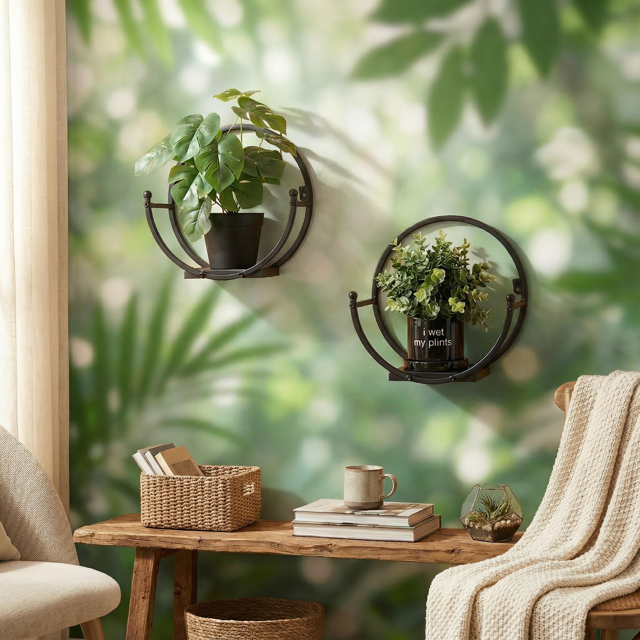 Set of 2 Round Wall Planters – Decorative Hanging Plant Holders, Space ...