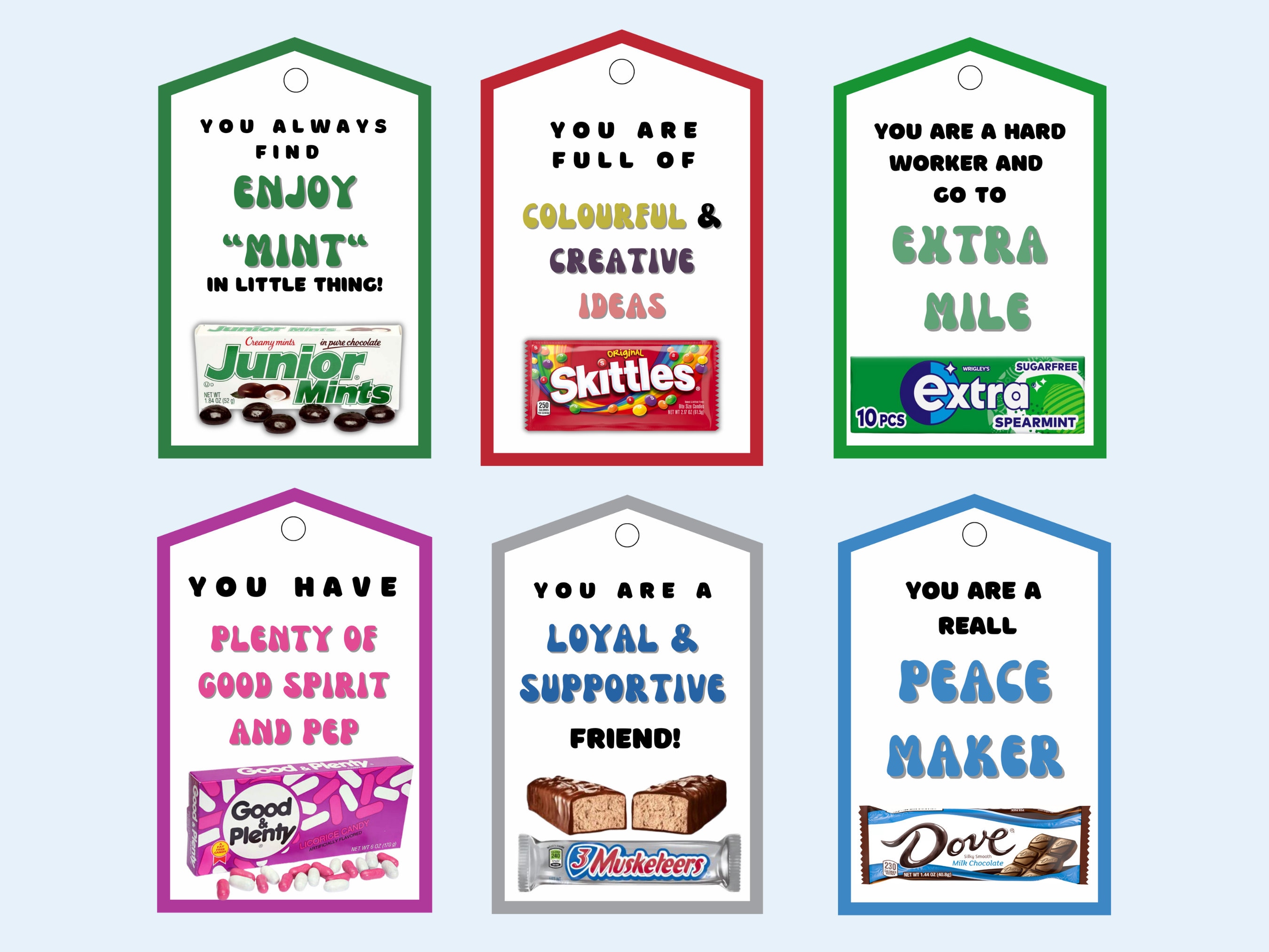 50 Appreciation Candy Bar Gift Tags, Printable Candy Thank You Gift ...