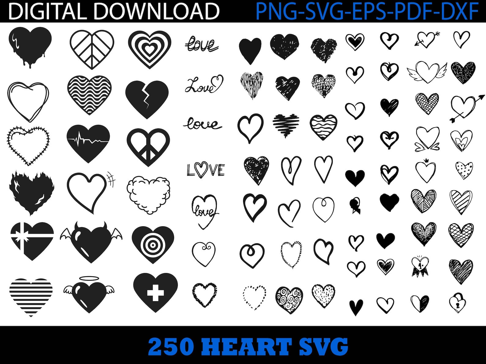 Heart SVG Heart Bundle SVG Love SVG Hearts Svg Heart Clipart Open Heart ...