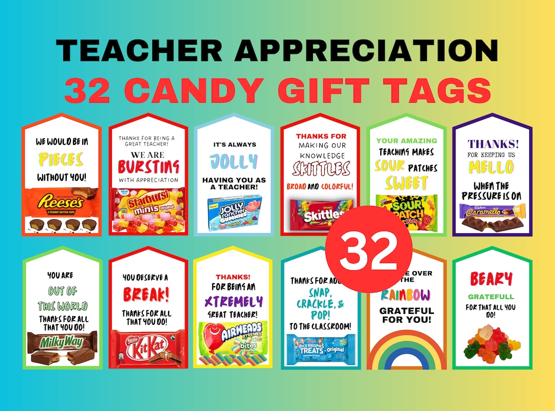 Teacher Appreciation Candy Gift Tag, Teacher Appreciation Gift Tag ...