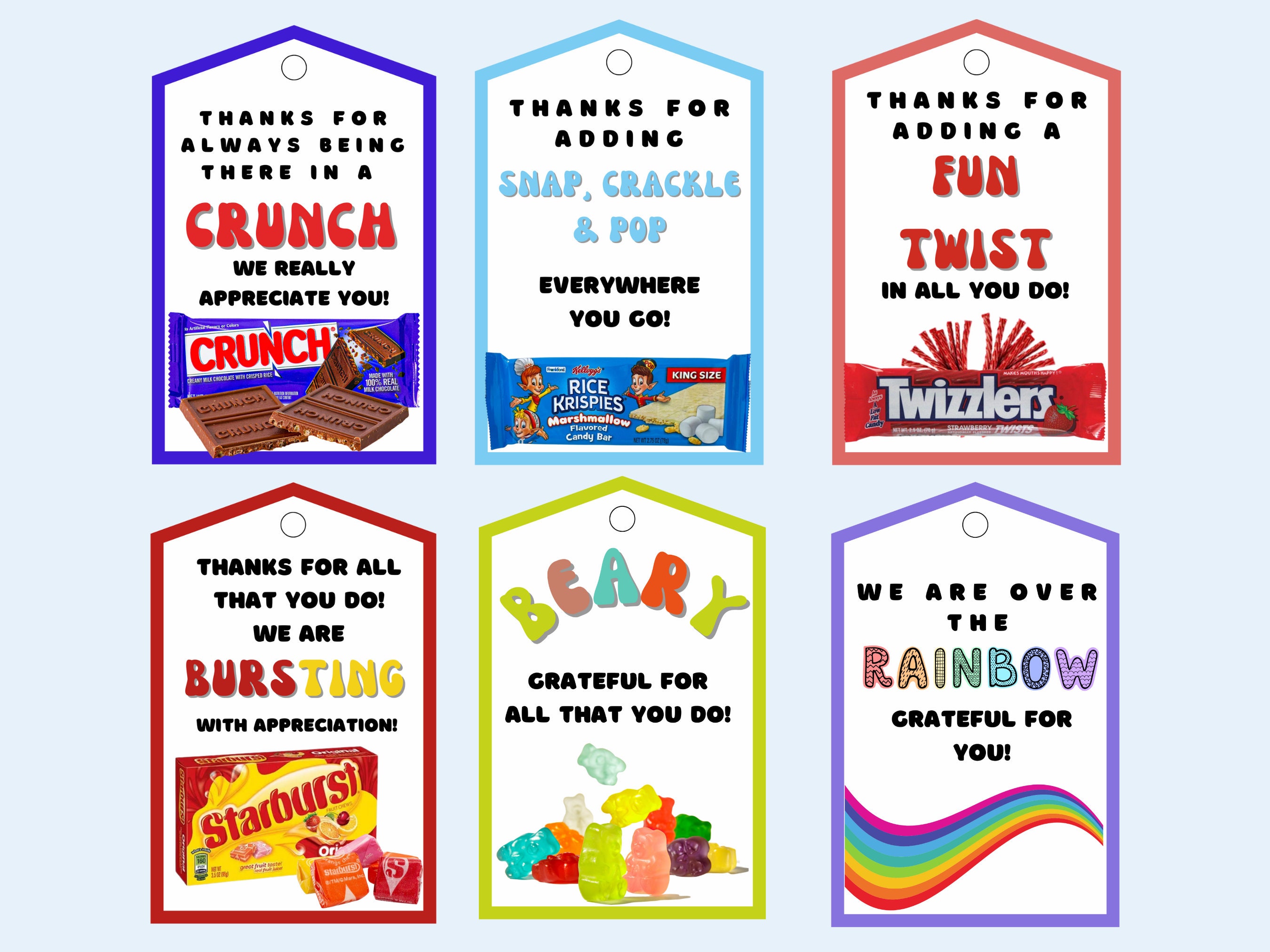 50 Appreciation Candy Bar Gift Tags, Printable Candy Thank You Gift ...