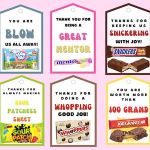 50 Appreciation Candy Bar Gift Tags Printable Candy Thank You - Etsy