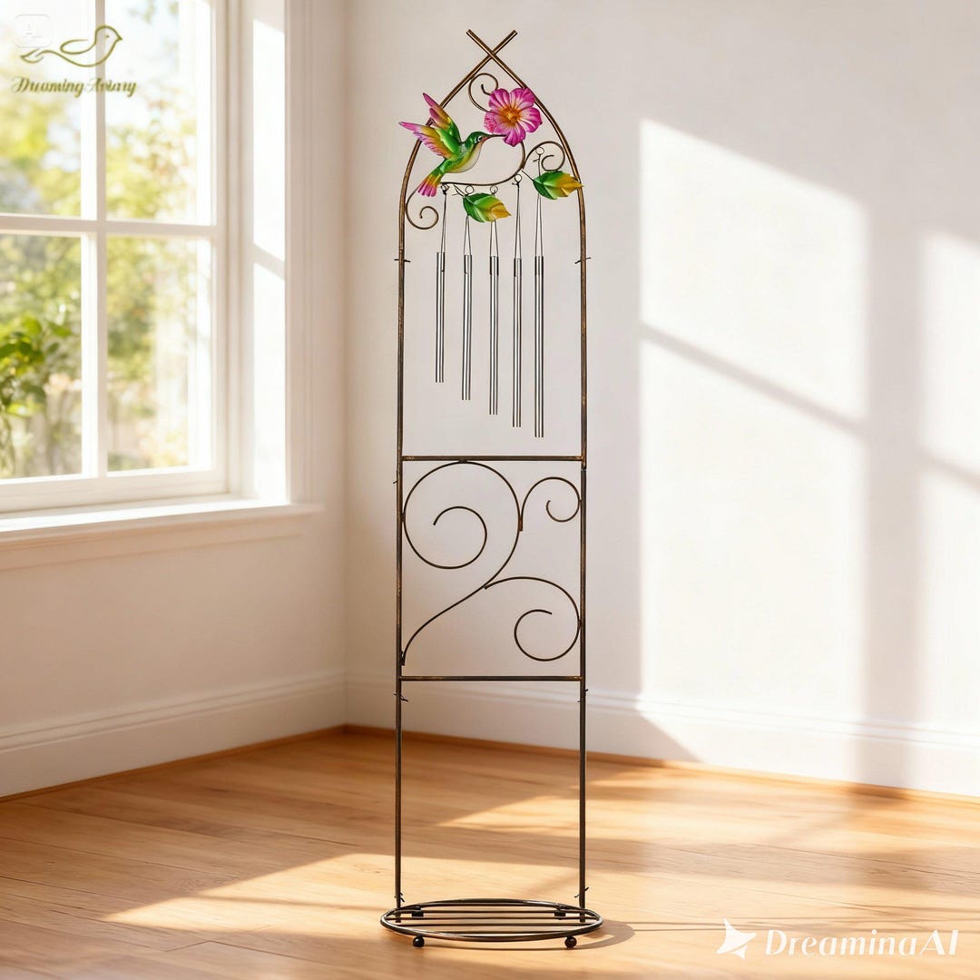 Hummingbird Trellis With Wind Chimes – 48” Metal Plant Stand for ...