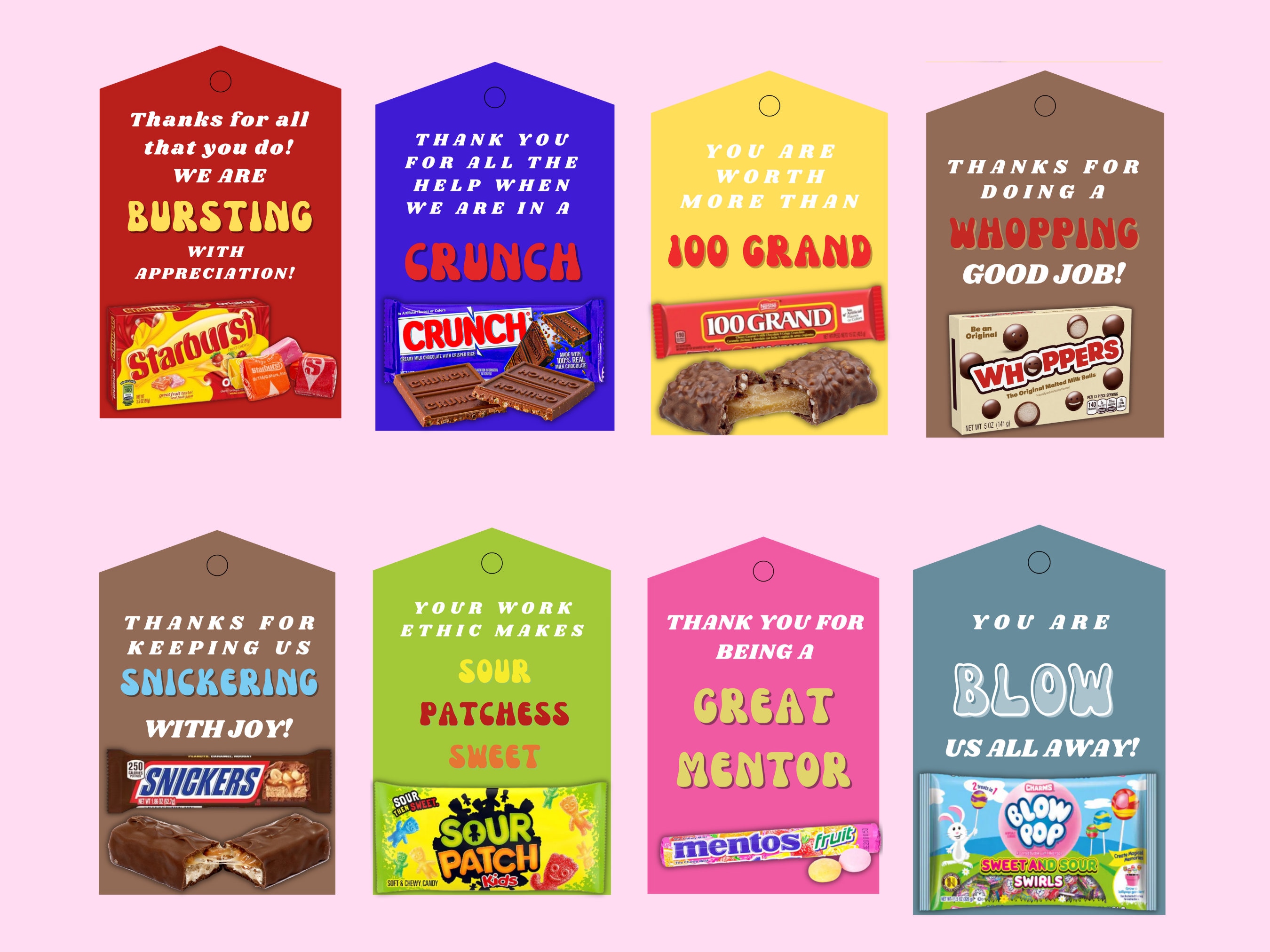 45 Employee Candy Bar Gift Tags, Employee Appreciation Tag Bundle ...