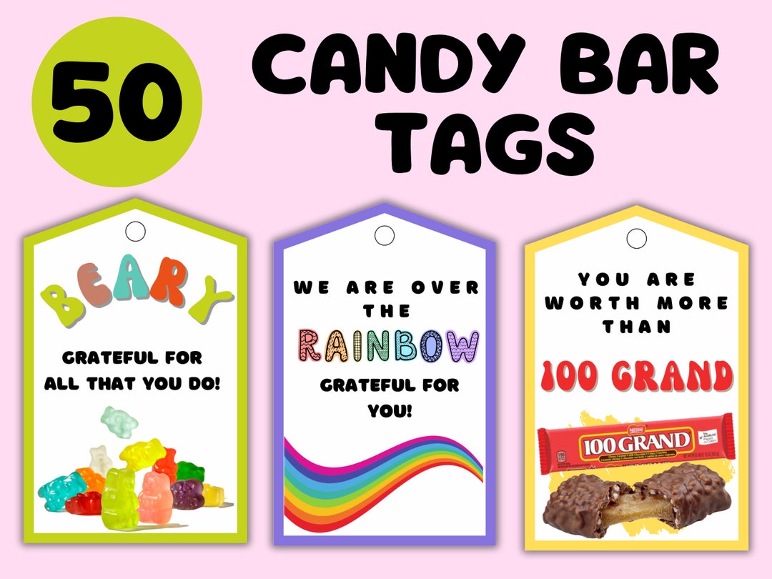 50 Appreciation Candy Bar Gift Tags Printable Candy Thank You - Etsy