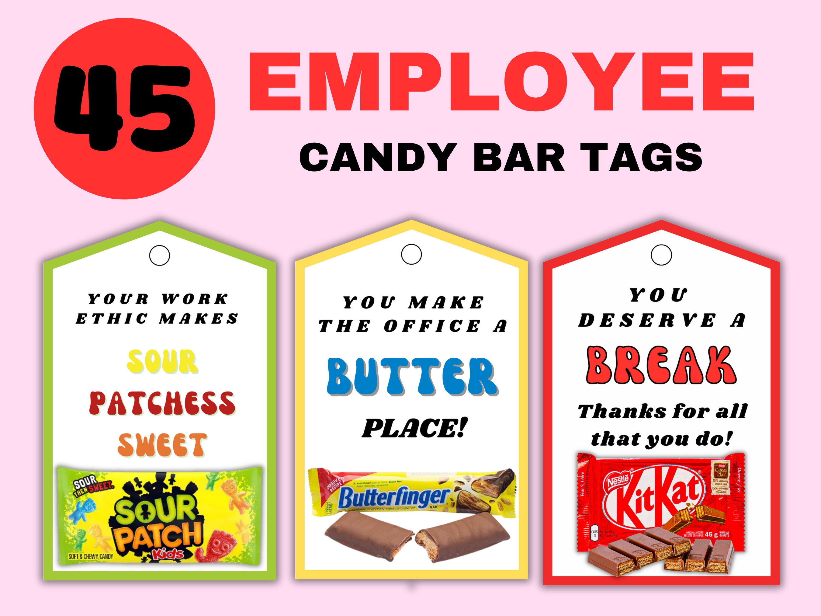 45 Employee Candy Bar Gift Tags, Employee Appreciation Tag Bundle ...