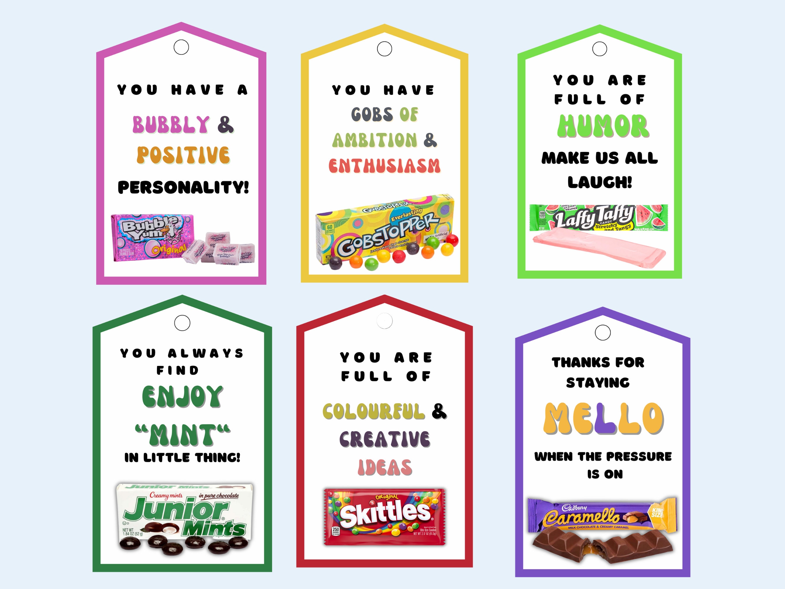 50 Appreciation Candy Bar Gift Tags, Printable Candy Thank You Gift ...