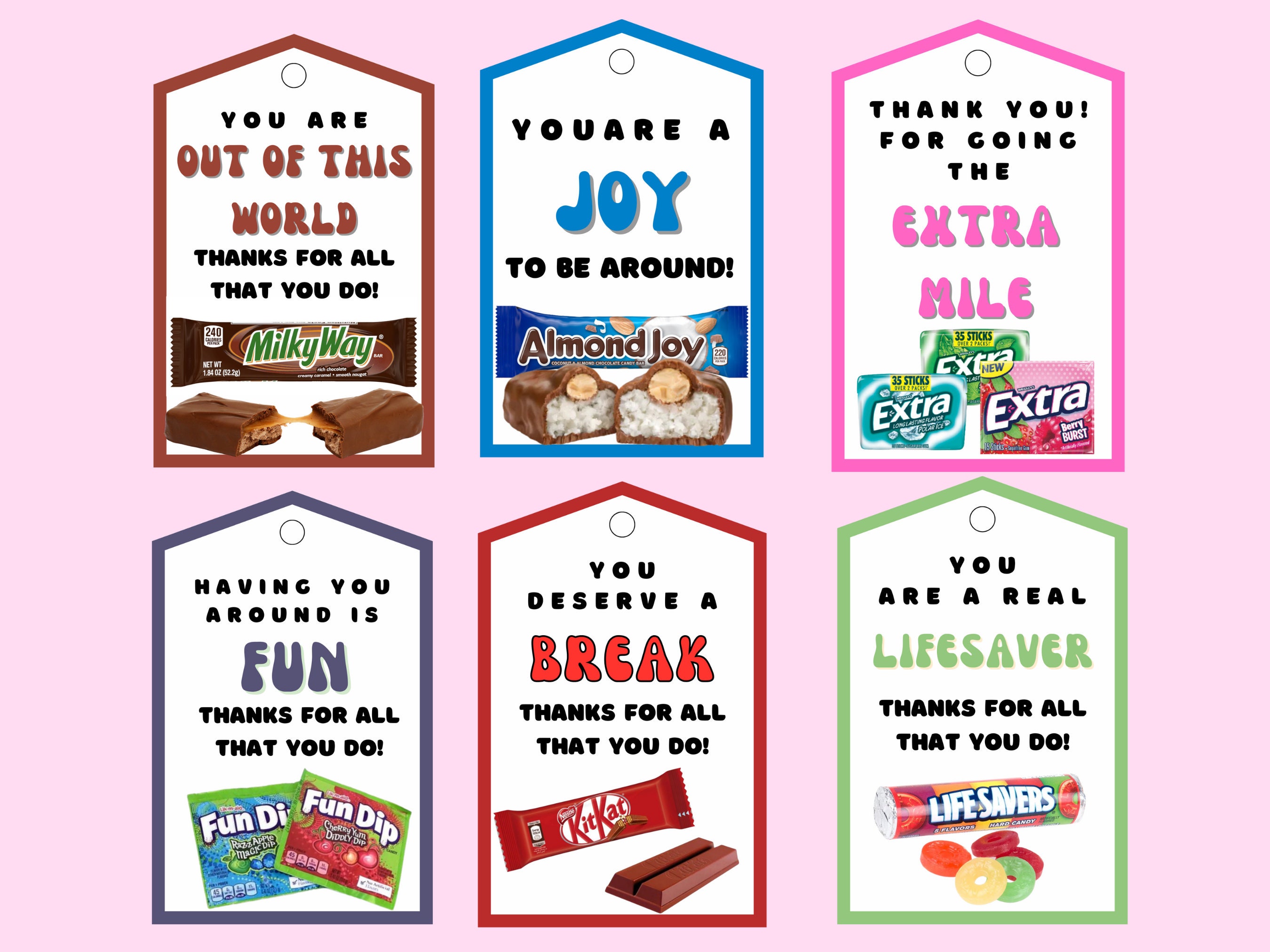 50 Appreciation Candy Bar Gift Tags Printable Candy Thank You - Etsy